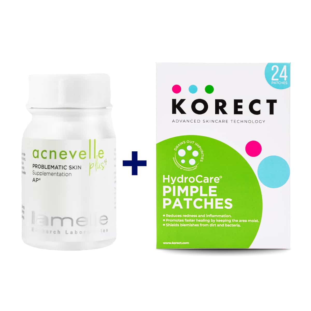 Lamelle Acnevelle Plus Ap4 60 Caps + Korect Hydrocare® Pimple Patches ...