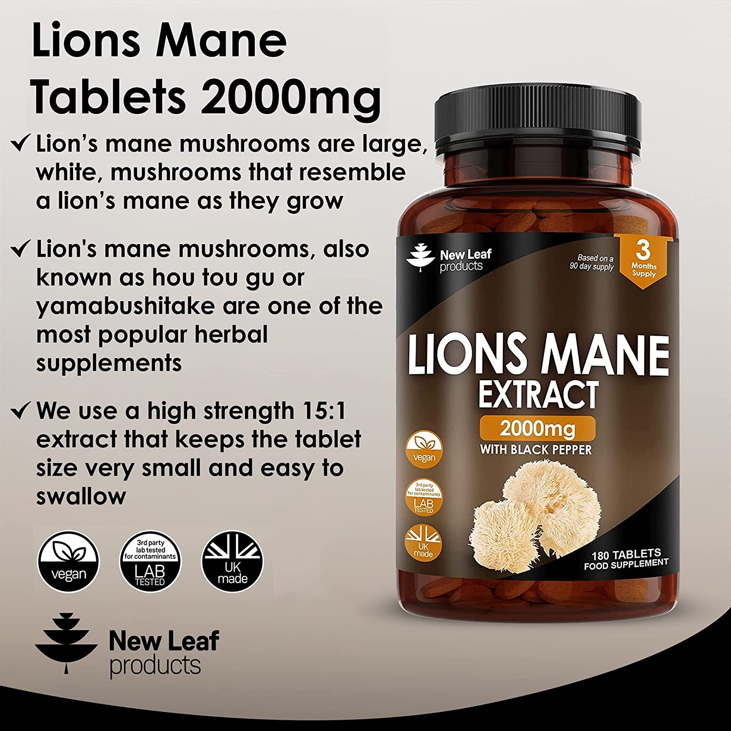 New Leaf Lions Mane Tablets 180 T | Cosmetology.co.za