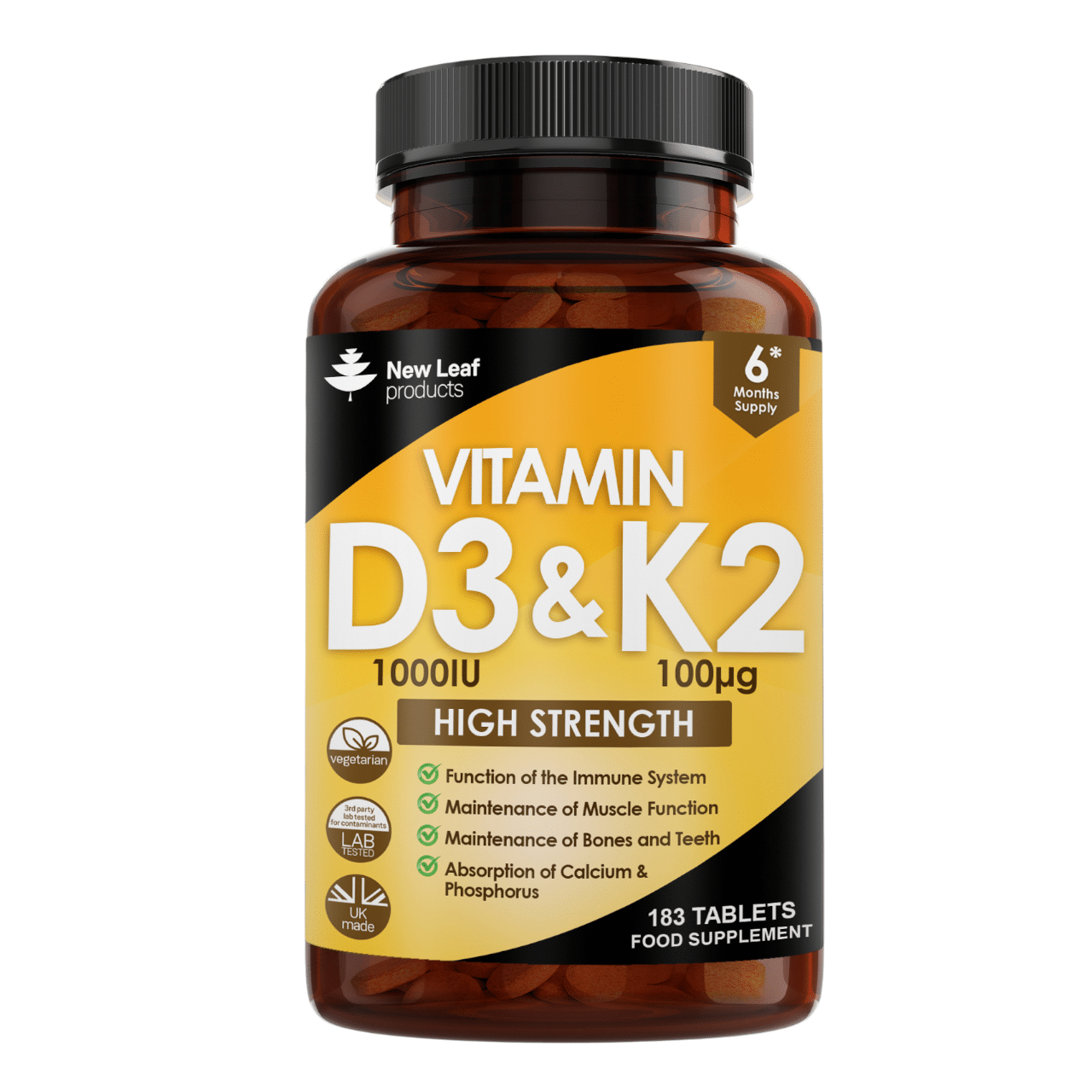New Leaf D3 & K2 Tablets 183 (1000iu) | Cosmetology.co.za